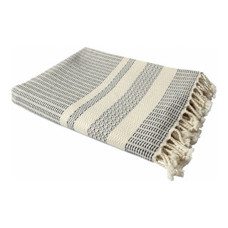 Blue and White Woven Cotton Striped Throw Blanket - Contemporary ...