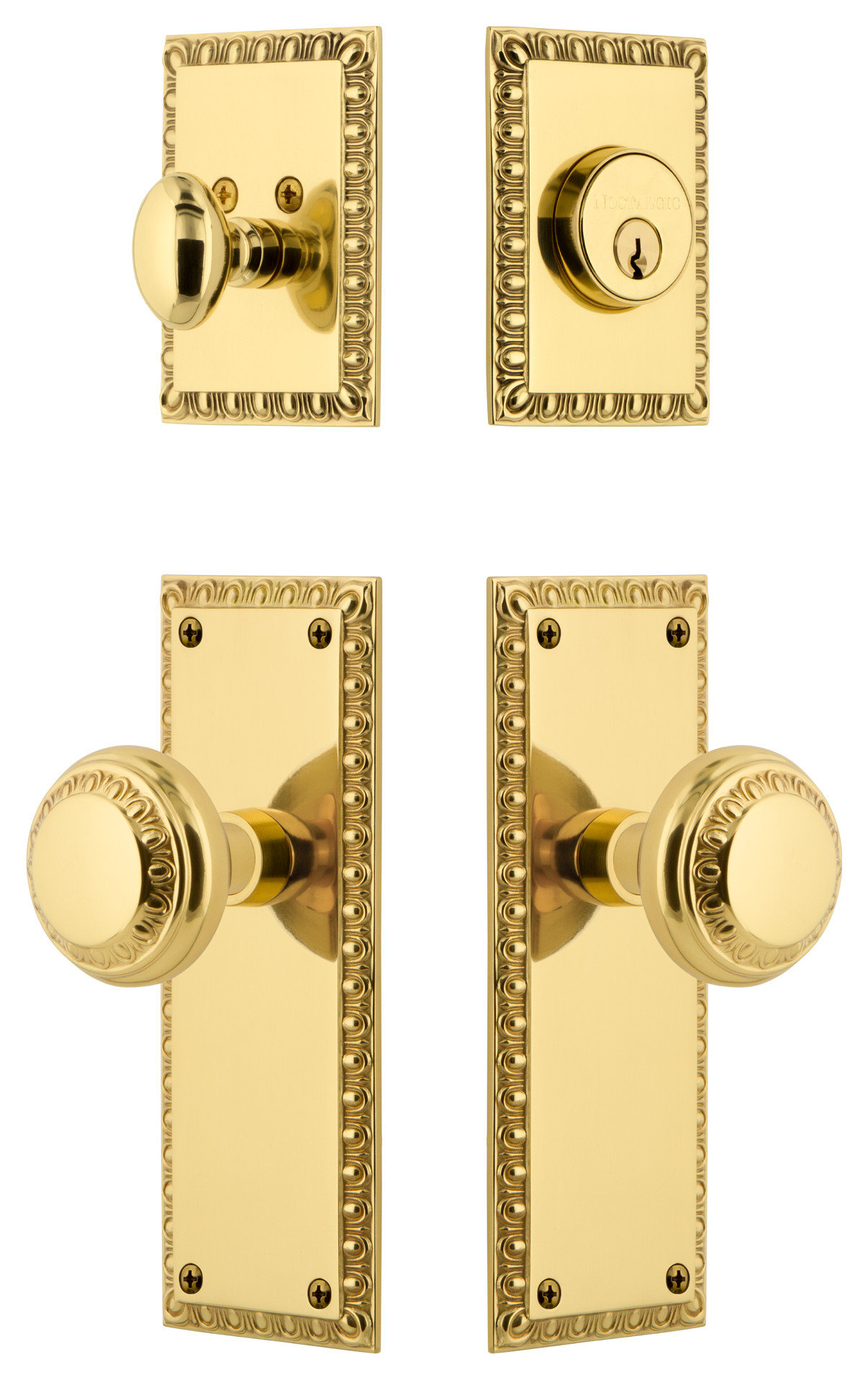 Neoclassical Plate Entry Set With Neoclassical Knob, Polished Brass, 2. ...