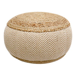 Pasargad Home Santorini Cotton and Jute Pouf, Natural/Ivory - Beach Style - Floor Pillows And ...