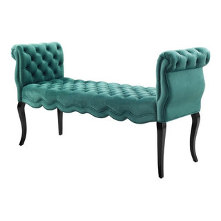 Chesterfield Velvet Bench with Button Tufting and Cabriole Legs ...