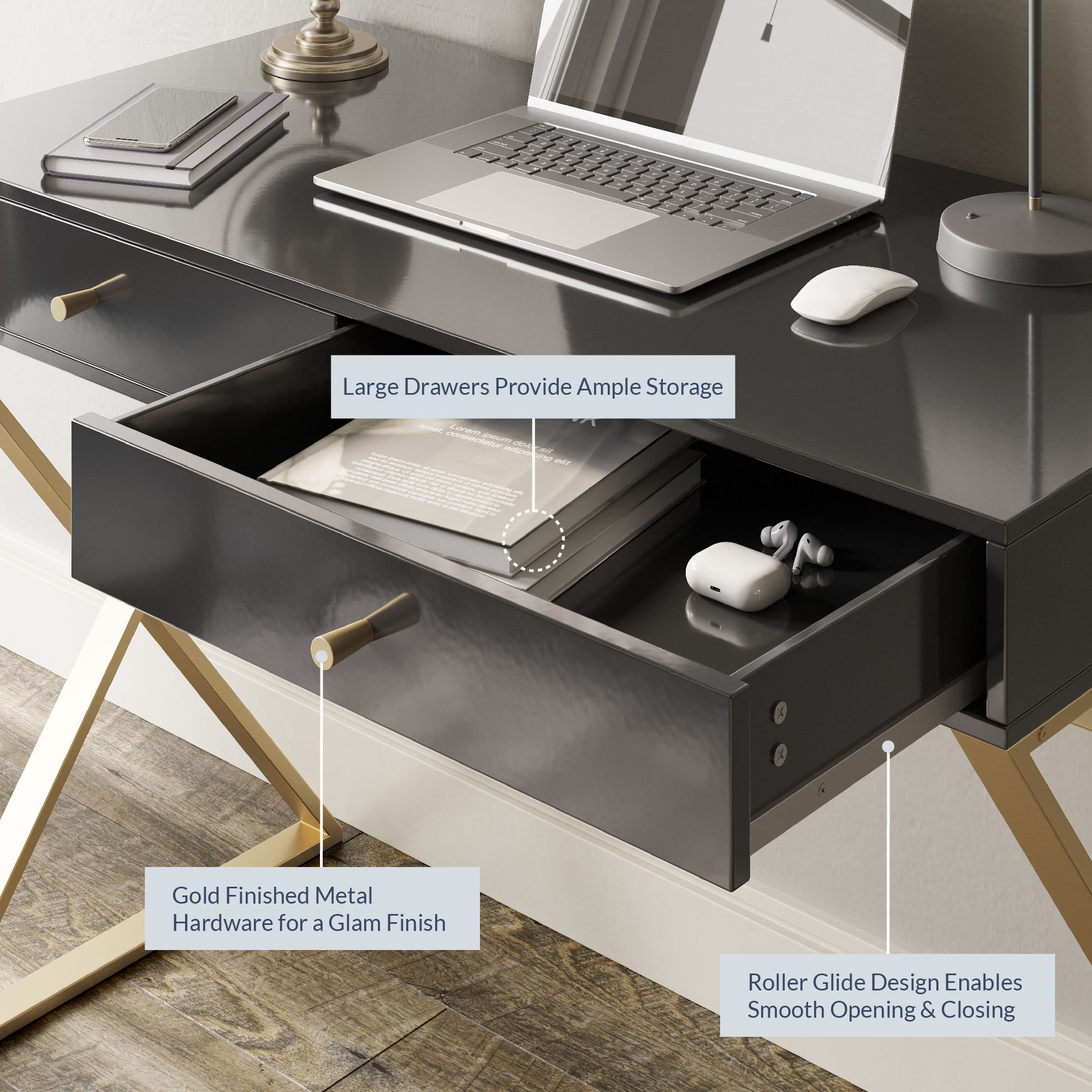 42" Home Office Writing Computer Desk, X-Shaped Legs - Contemporary ...