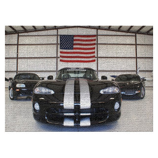 Corvette And American Flag Area Rug, 5'0"x7'0" - Contemporary - Novelty ...