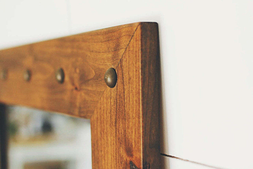 Santa Fe Stained Alder Wood Mirror With Tacks, 24"x30" - Rustic - Wall ...