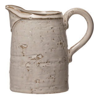 28 oz. Stoneware Pitcher, Reactive Glaze, White, Each One Will Vary ...