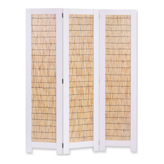 White And Natural Three Panel Room Divider Screen - Tropical - Screens ...