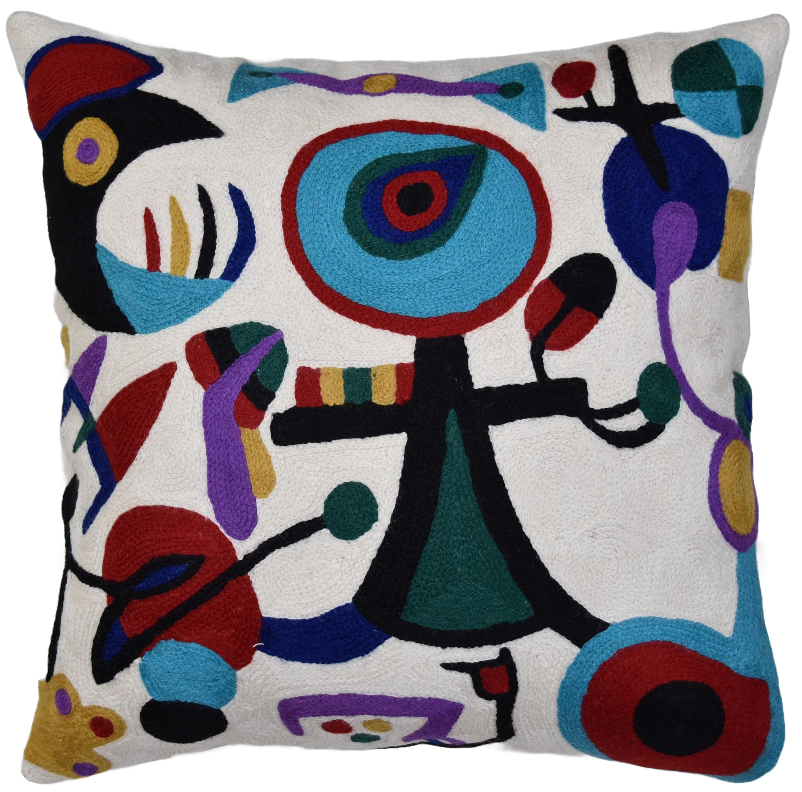 Picasso Singer Decorative White Pillow Cover Hand Embroidered Wool ...