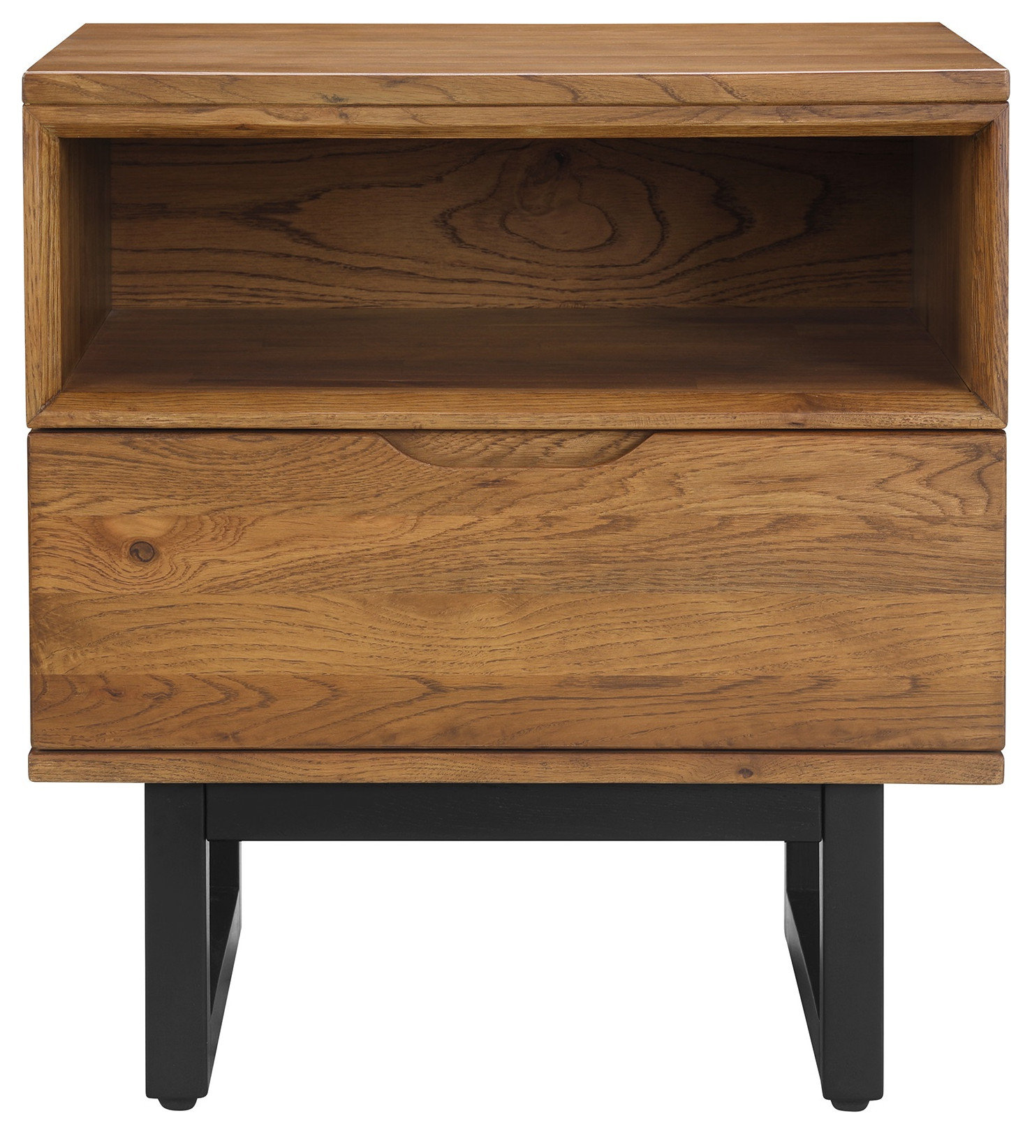 Aldo 1 Drawer Nightstand, Brown Oak Wood With Black Metal Legs - Transitional - Nightstands And ...