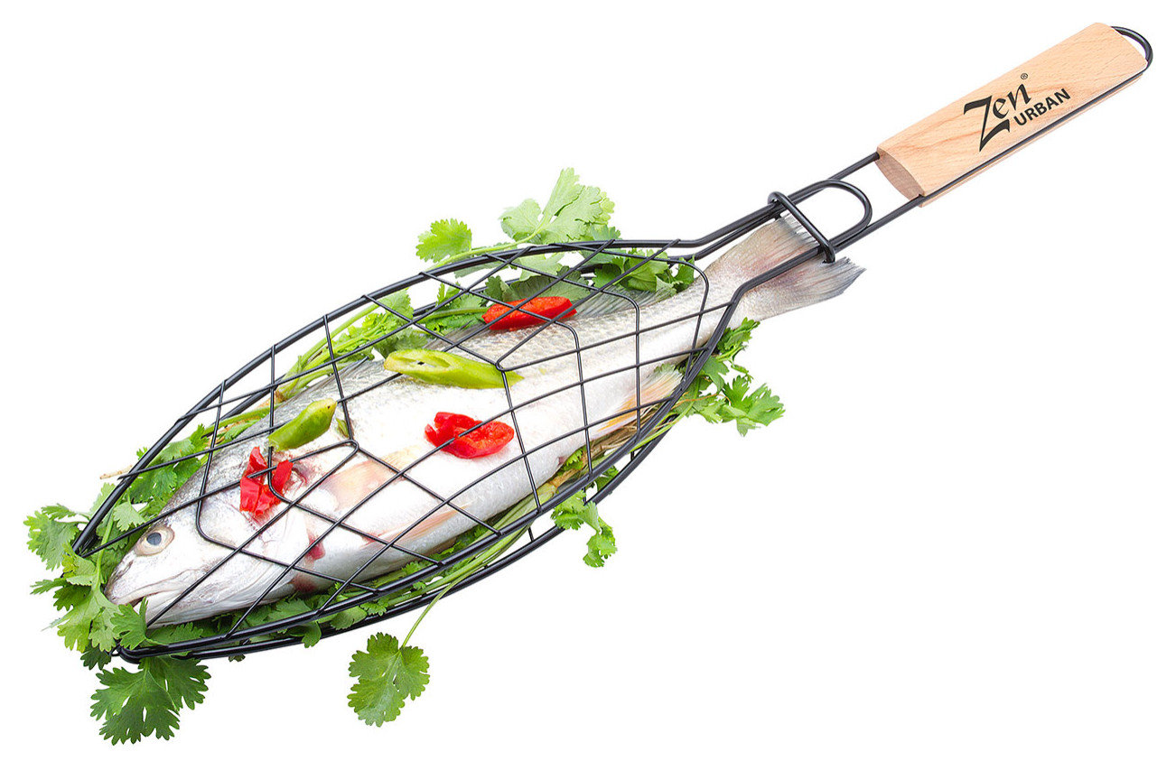 Fish Grilling Basket - Grill Tools & Accessories - by Zenport ...
