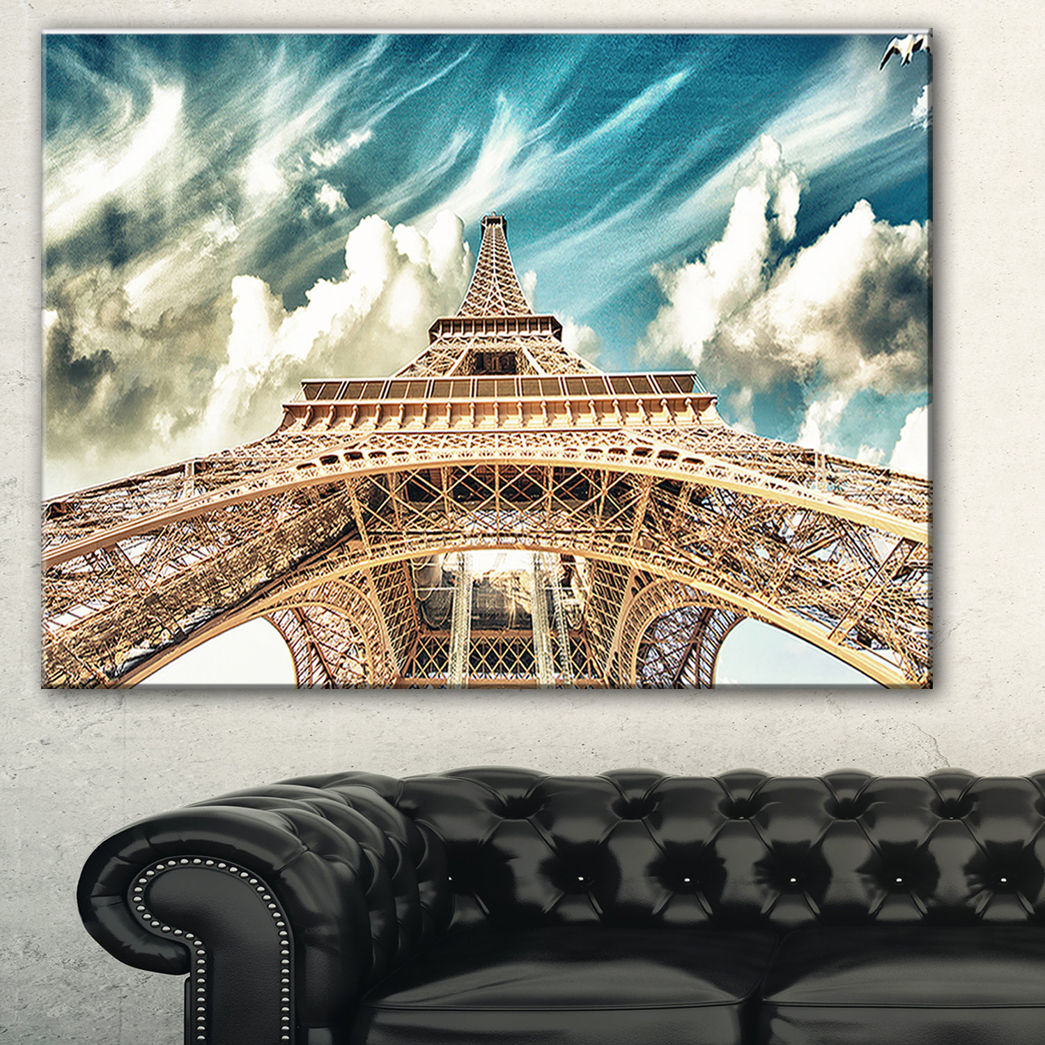 "Eiffel Tower Under Blue Sky" Photography Canvas Art Print, 32"x16" - Contemporary - Metal Wall ...