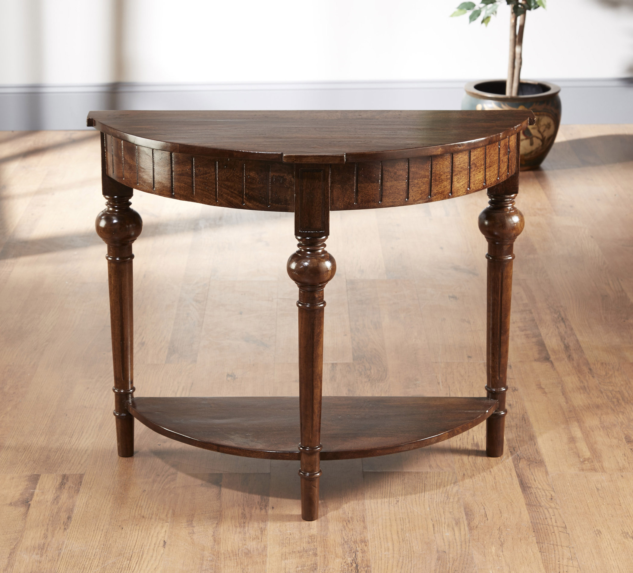 Half Round Console With Shelf, Pecan Finish - Traditional - Console ...