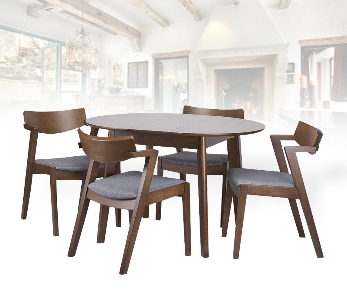 Dining Set of 4 Tracy Chairs and Extendable Round Kitchen Table Solid ...