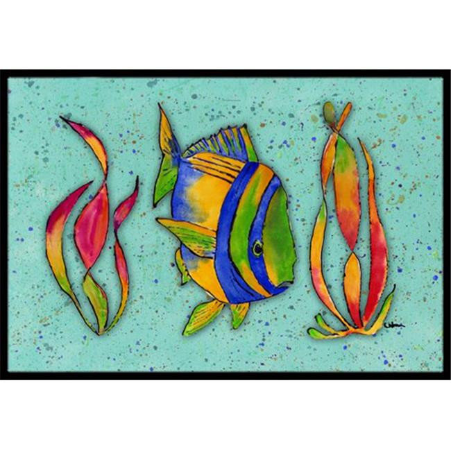 Carolines Treasures 24"x36" Tropical Fish on Teal Indoor/Outdoor Mat ...