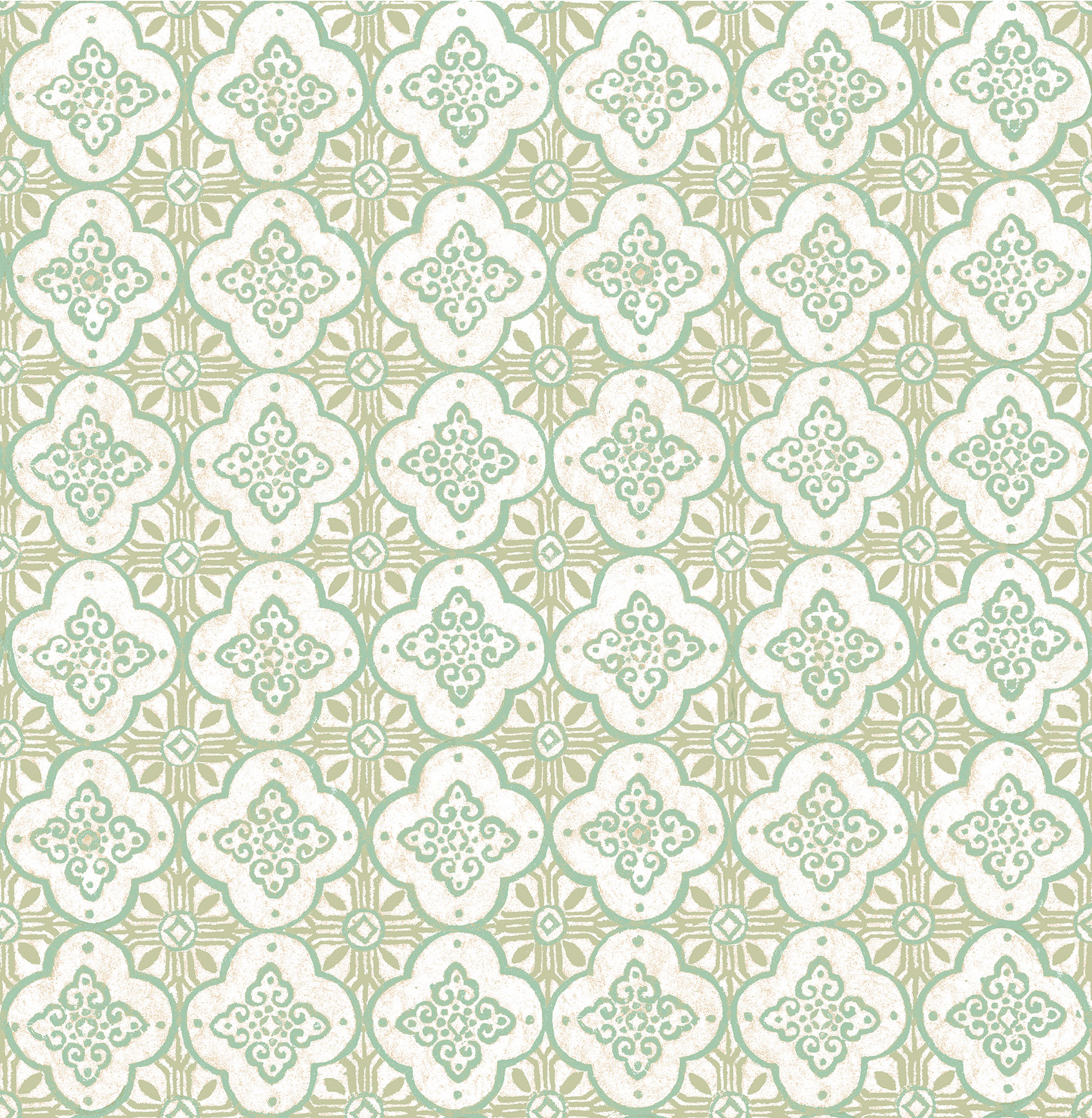 Geo Green Quatrefoil Wallpaper - Mediterranean - Wallpaper - by ...
