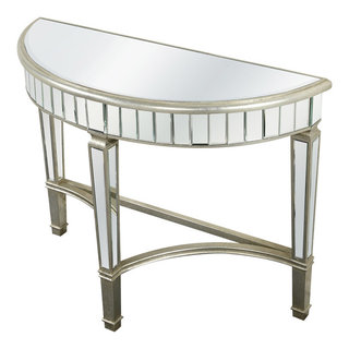 Florentine 42"x16"x32" Mirrored Half Moon Table, Silver - Transitional ...