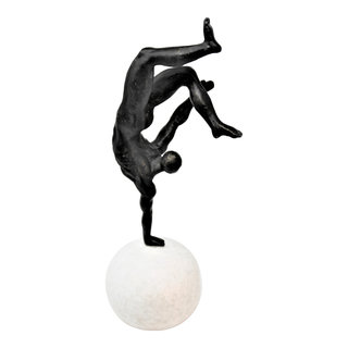 Luxe Modern Man Balance Gymnast Statue White Granite Bronze Handstand ...