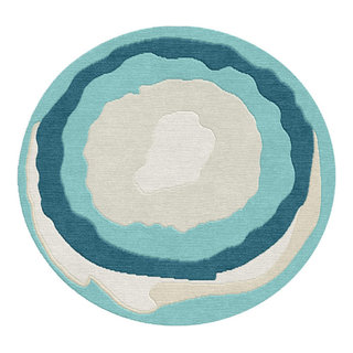 Blue/Green/Grey Modern Hand-Knotted Indian Round Area Rug, 6'6"x6'6 ...