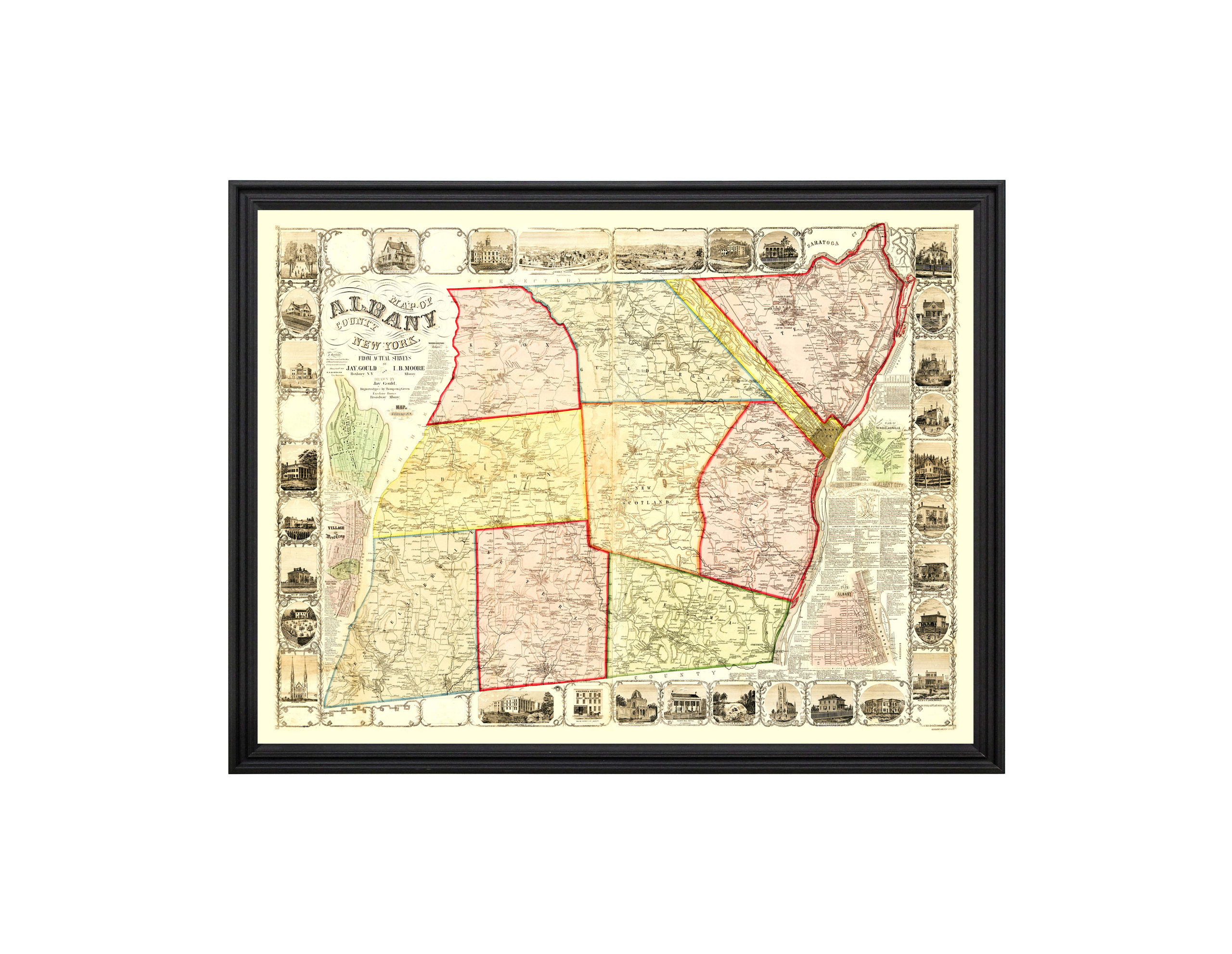 Albany County Map Framed Art 1854, Vintage New York Wall Decor, 24x18 ...