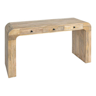 Mango Wood Waterfall Desk, 3 Drawers, Natural - Rustic - Desks And ...
