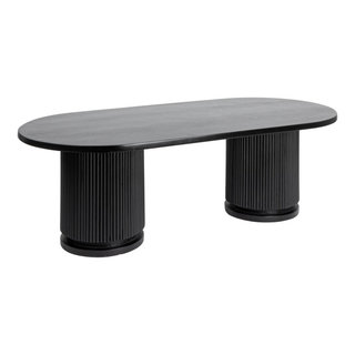 Mango Wood Pedestal Coffee Table With Ribbed Base, Stained Black ...