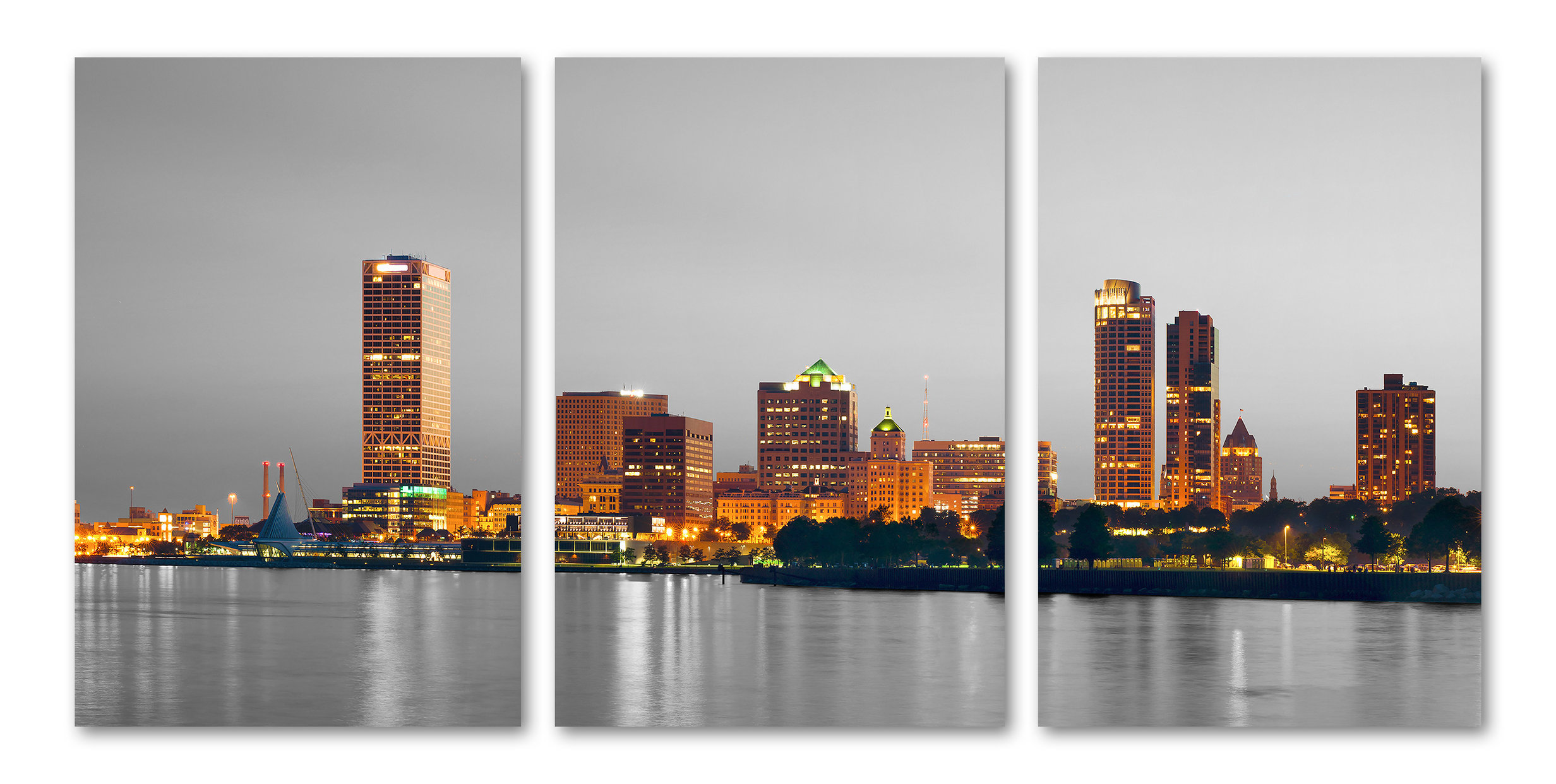 City Of Milwaukee, USA Skyline, Canvas Print, 3 Panel Split, Triptych ...