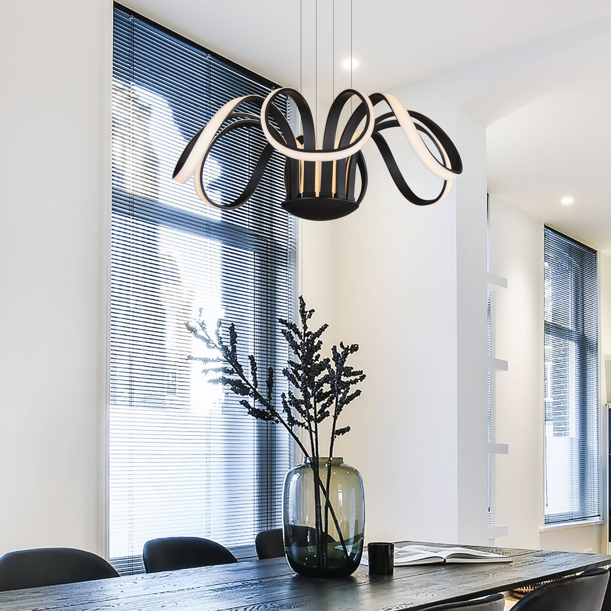 Capella Flower Petal LED Chandelier, Black - Modern - Chandeliers - by ...