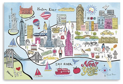 Fun Illustrated Nyc Map Unframed Print Wall Art - Contemporary - Prints ...