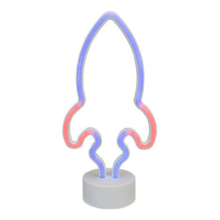 9" Blue and Red LED Neon Style Rocket Ship Table Light - Contemporary ...