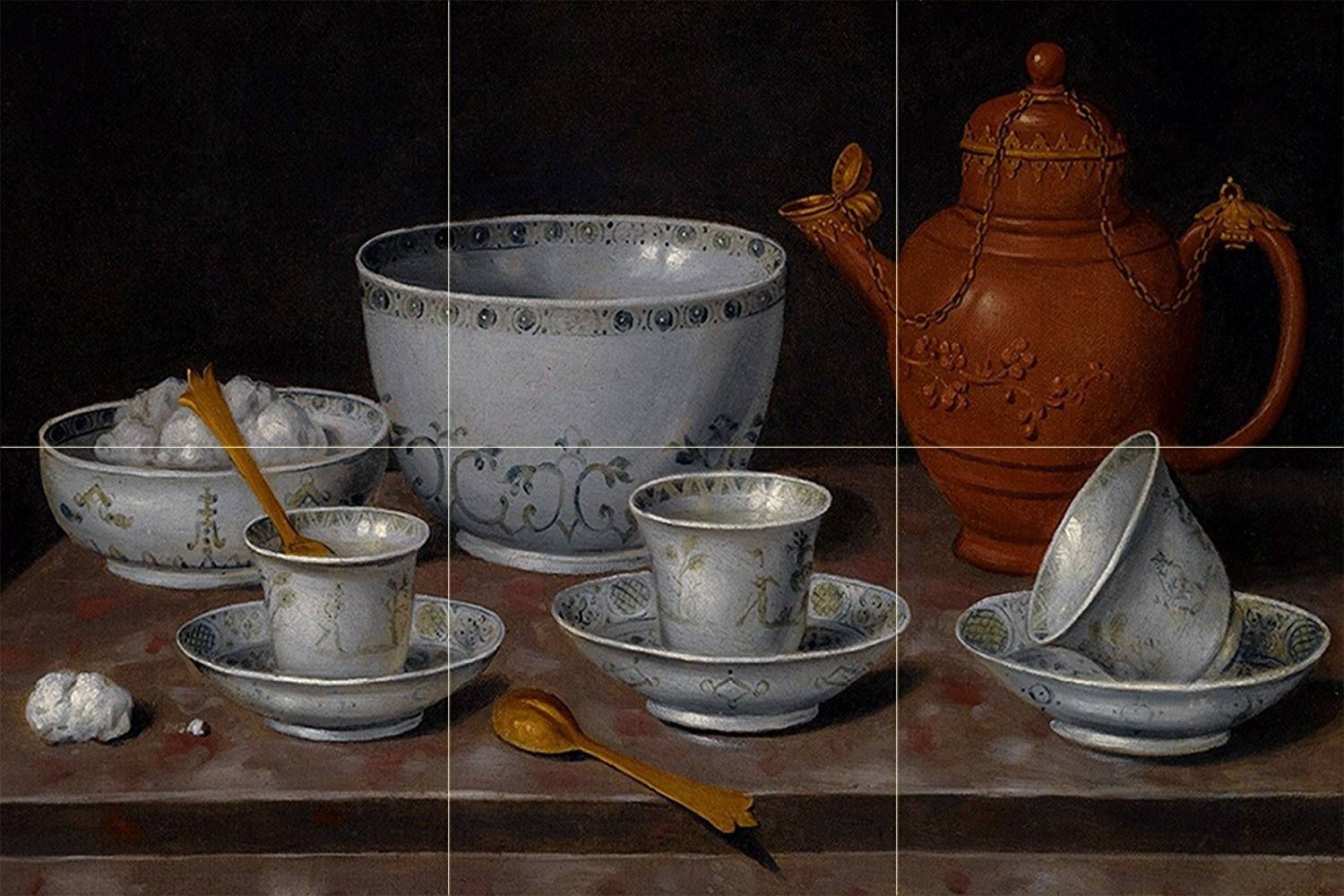 Tile Mural Kitchen Backsplash Still Life of Teapot Chinese Cups And ...