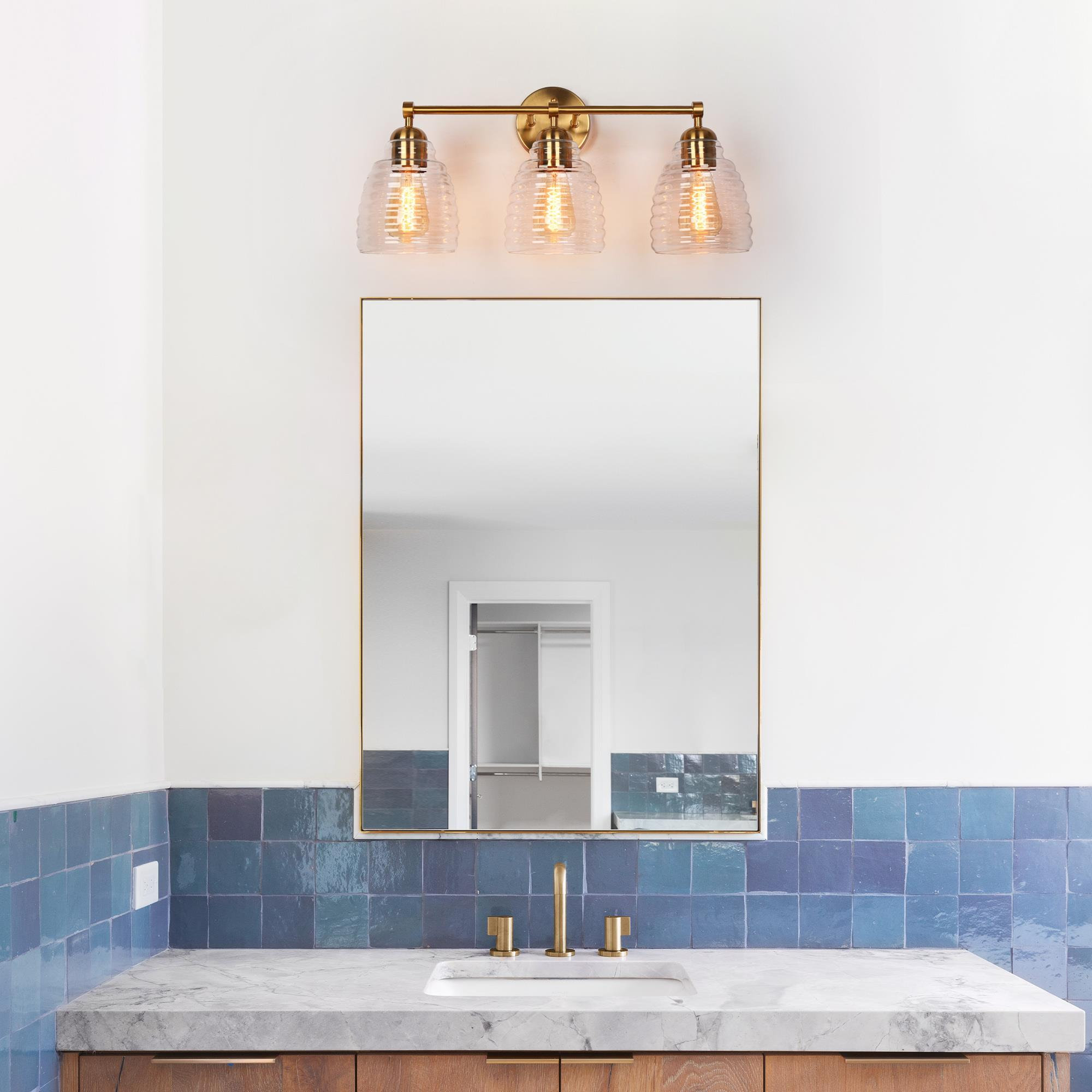 LALUZ 3-Light Modern Gold Bathroom Vanity Light - Transitional ...