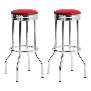 Theodore Upholstered Top Bar Stools Red and Chrome, Set of 2 ...