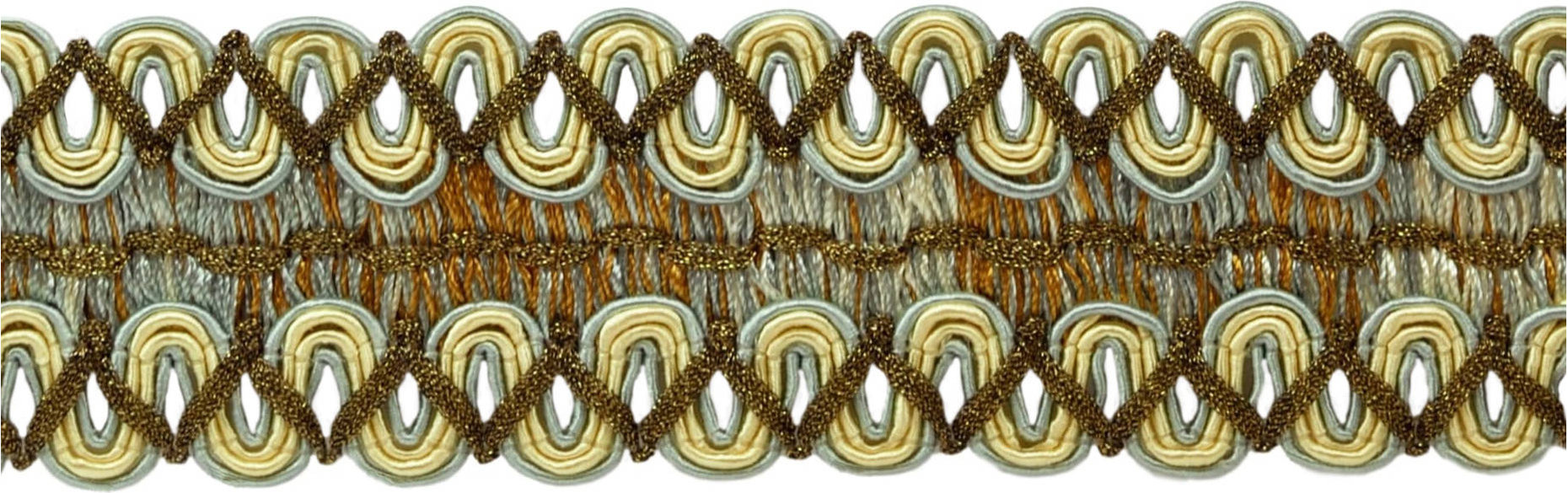 6 Yard Pack / 2 Inch Wide Silver Blue, Gold, Off-White Gimp Braid Trim ...