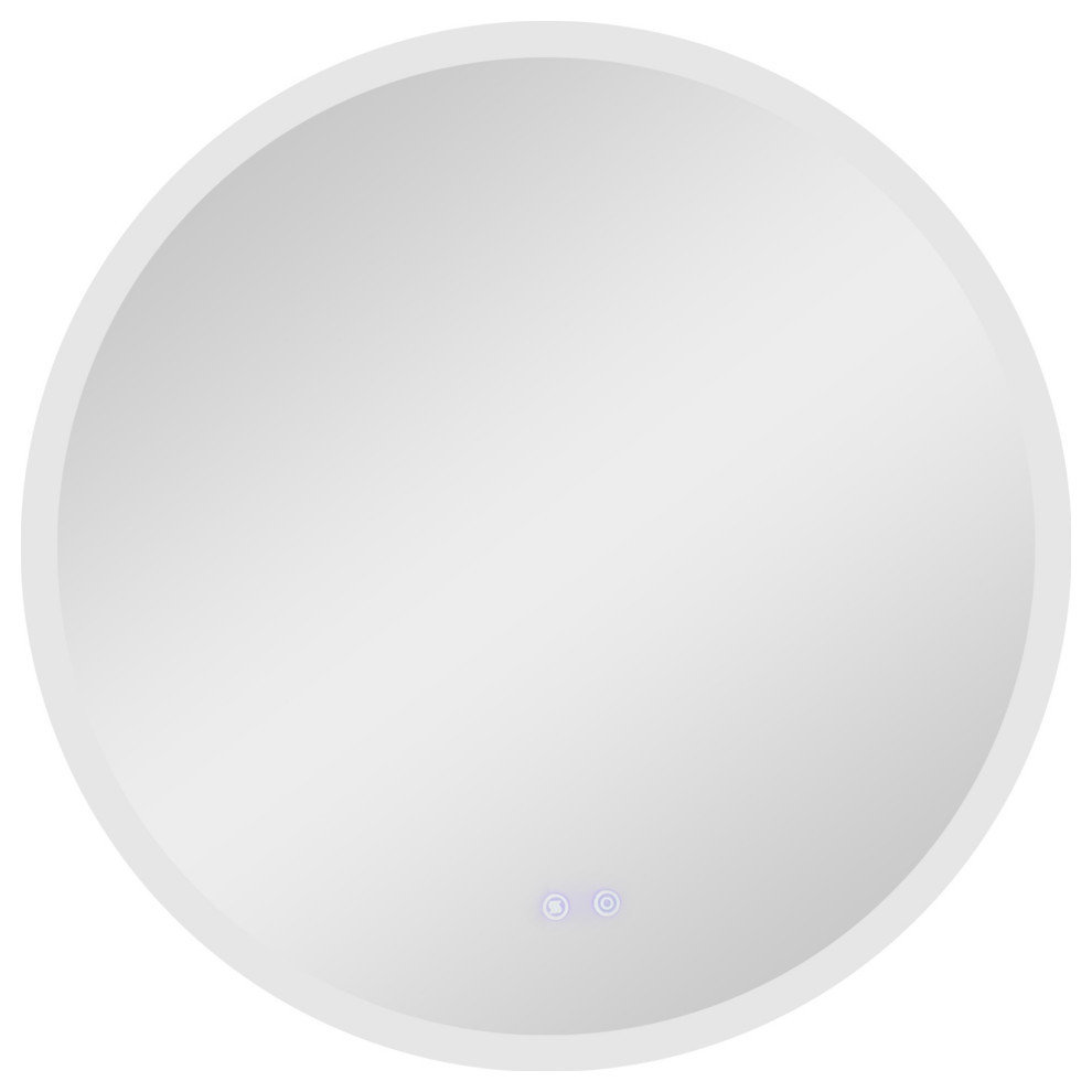 32x32" Round Frameless LED Illuminated Bathroom Mirror, Touch Button Defogger - Modern ...