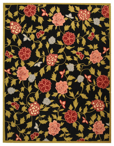 Chelsea Black/Green Area Rug HK714B, 5'6" Round - Contemporary - Area ...