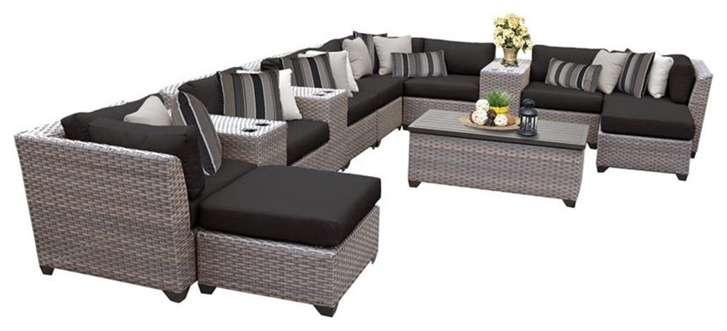Florence 14 Piece Outdoor Wicker Patio Furniture Set 14a in Black ...