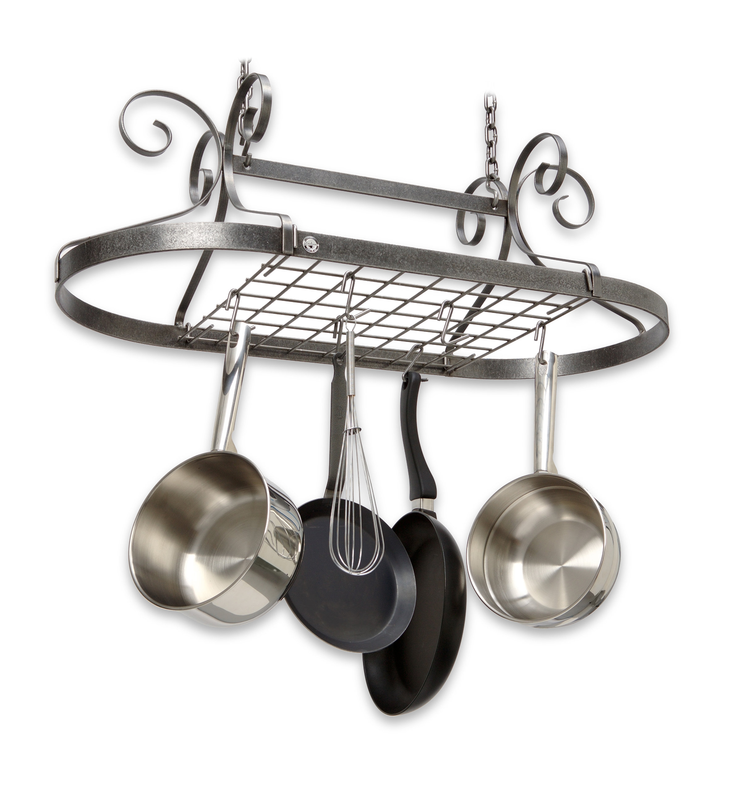 Handcrafted Scrolled Oval Rack w 12 Hooks Hammered Steel - Traditional ...