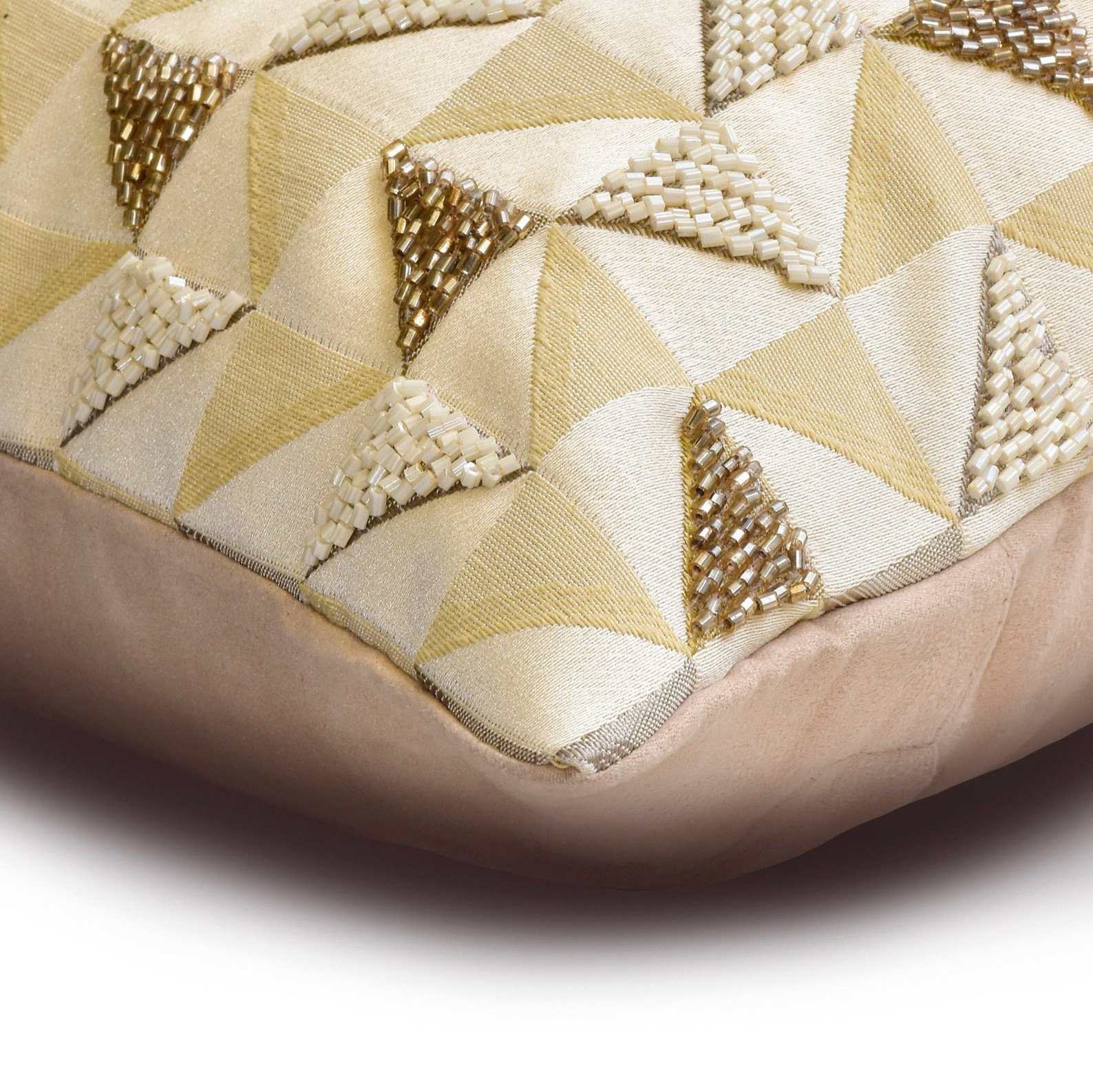 Gold and Ivory Jacquard Lumbar Pillow Cover, Mosaic Beaded Gold Triad ...