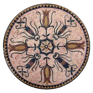 Floral Mosaic Art Rondure, Cher Rose, 24" x 24" - Contemporary - Tile ...