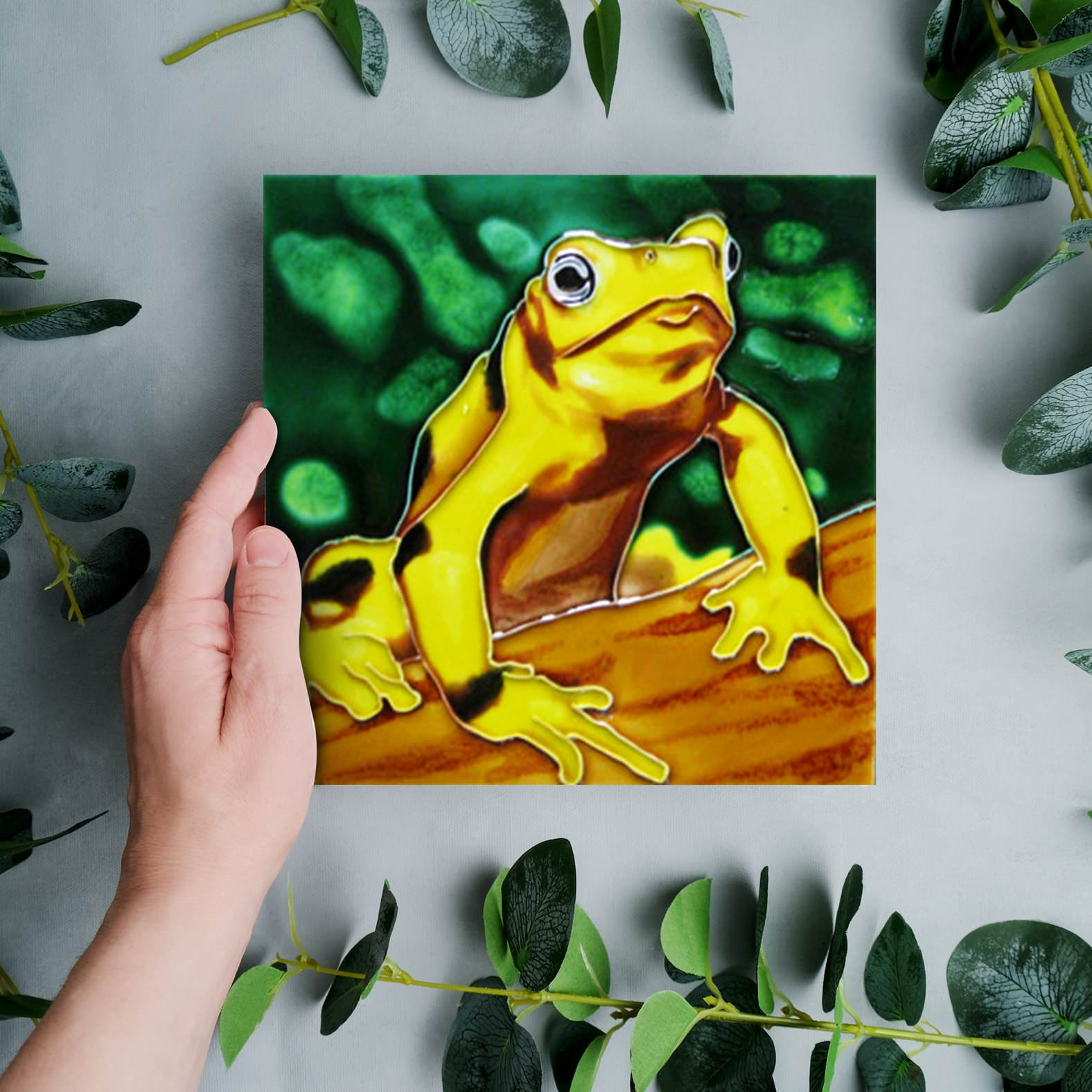 8x8" Yellow Spotted Tree Frog Ceramic Art Tile Hot Plate Trivet and ...