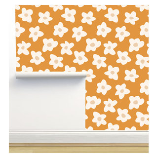 Retro Flowers Boho Butterscotch Yellow Wallpaper by Erin Kendal, 24 ...