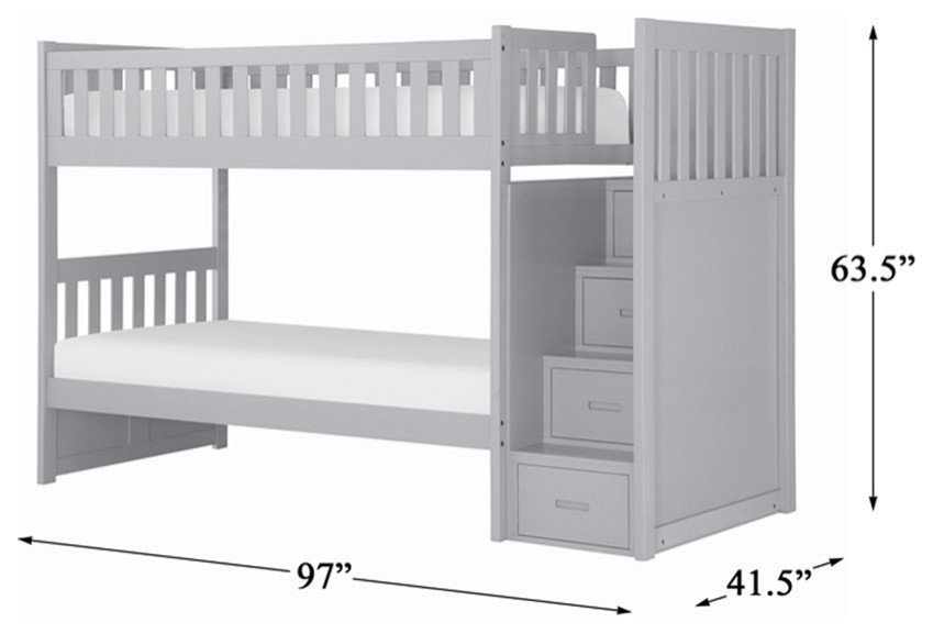 Lexicon Orion 97" Reversible Step Storage Wood Bunk Bed in Gray ...