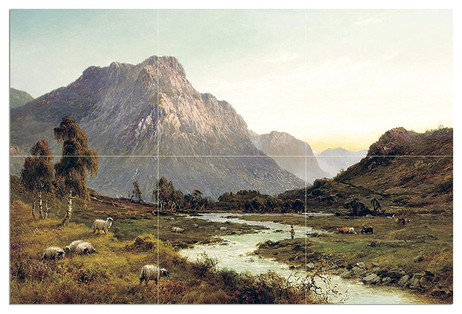 Tile Mural ANGLER WITH HIGHLAND SHEEPCATTLE Backsplash, 6" Rialto ...