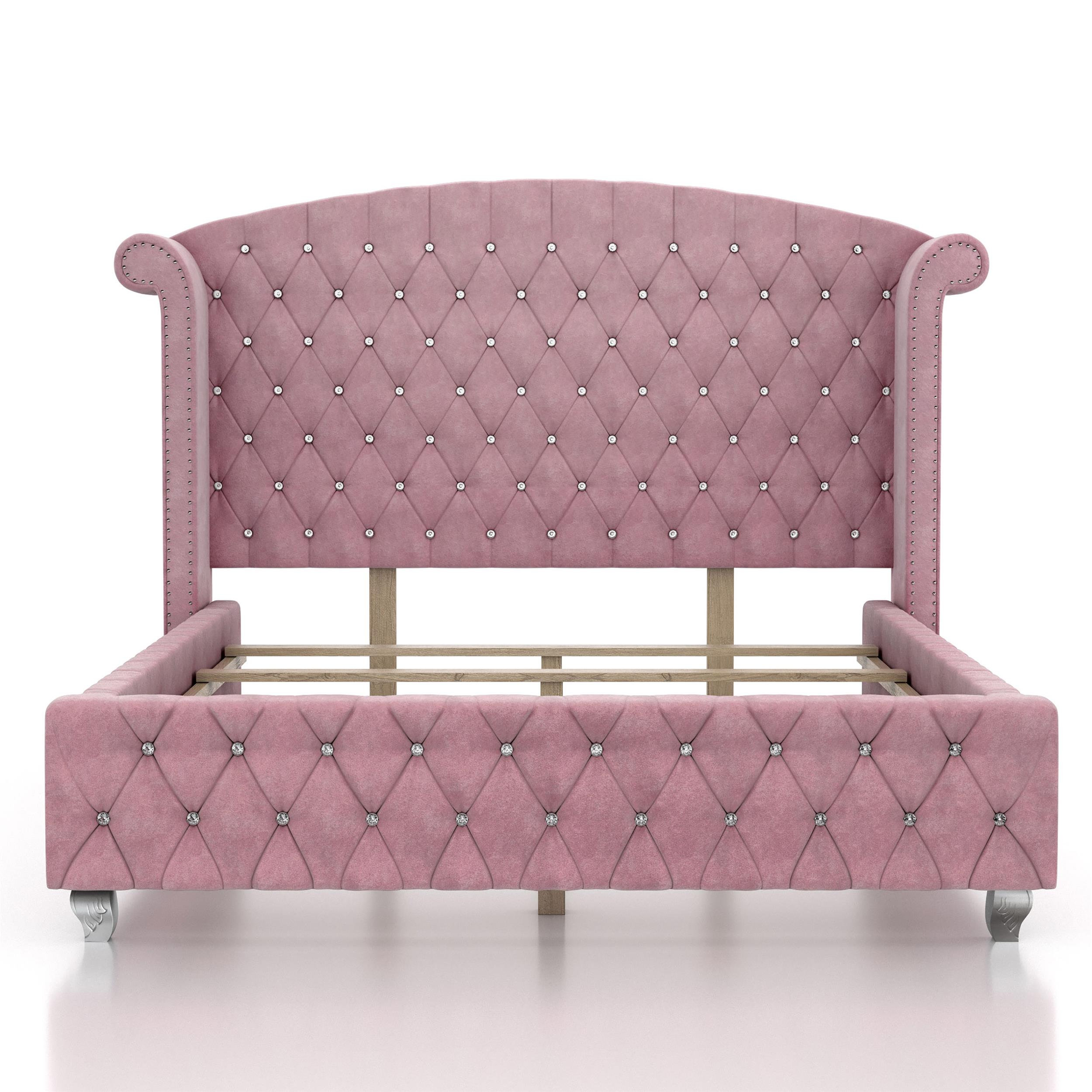 Furniture of America Gijit Glam Fabric Wingback Tufted Twin Bed in Pink ...