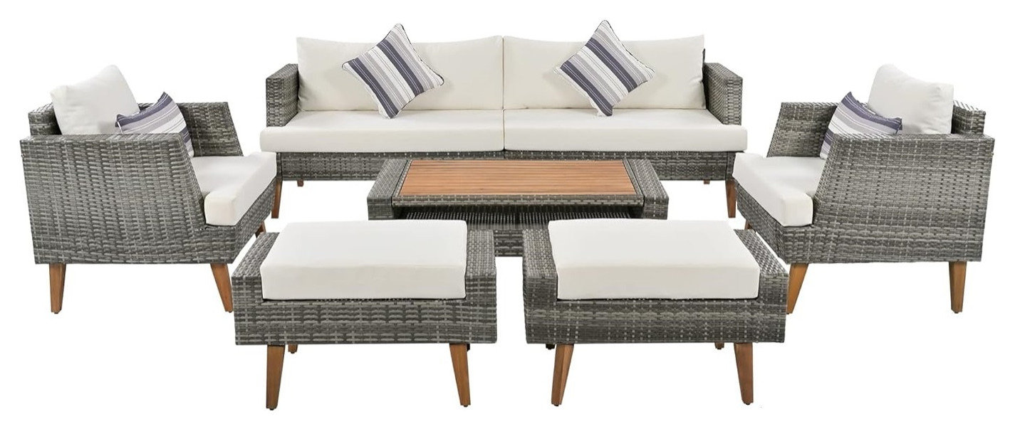 6 Pcs Patio Set, Coffee Table & Several Seats With T-Shaped Cushions ...