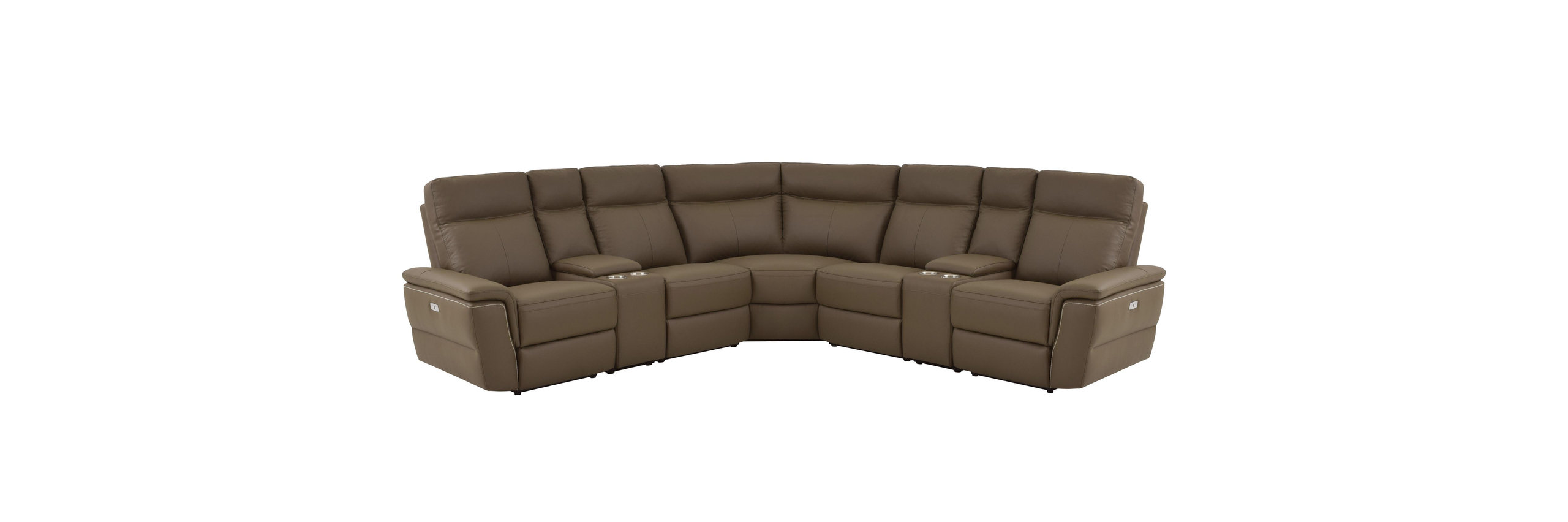 7-Piece Obara Power Sectional with Power Chair Leather Brown Taupe ...