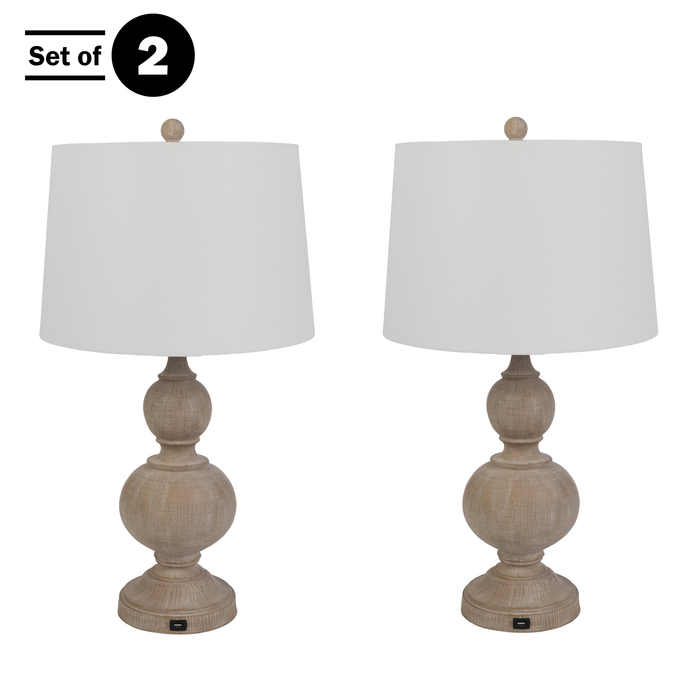 Set of 2 Table Lamps With USB Charging Ports and LED Bulbs Included ...