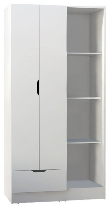 Redmond Armoire with 2 Doors, Hanging Rod, Drawer, 4-Tier Open Shelves ...