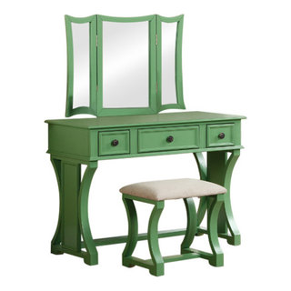 Benzara BM167182 Modish Vanity Set Featuring Stool and Mirror Green ...