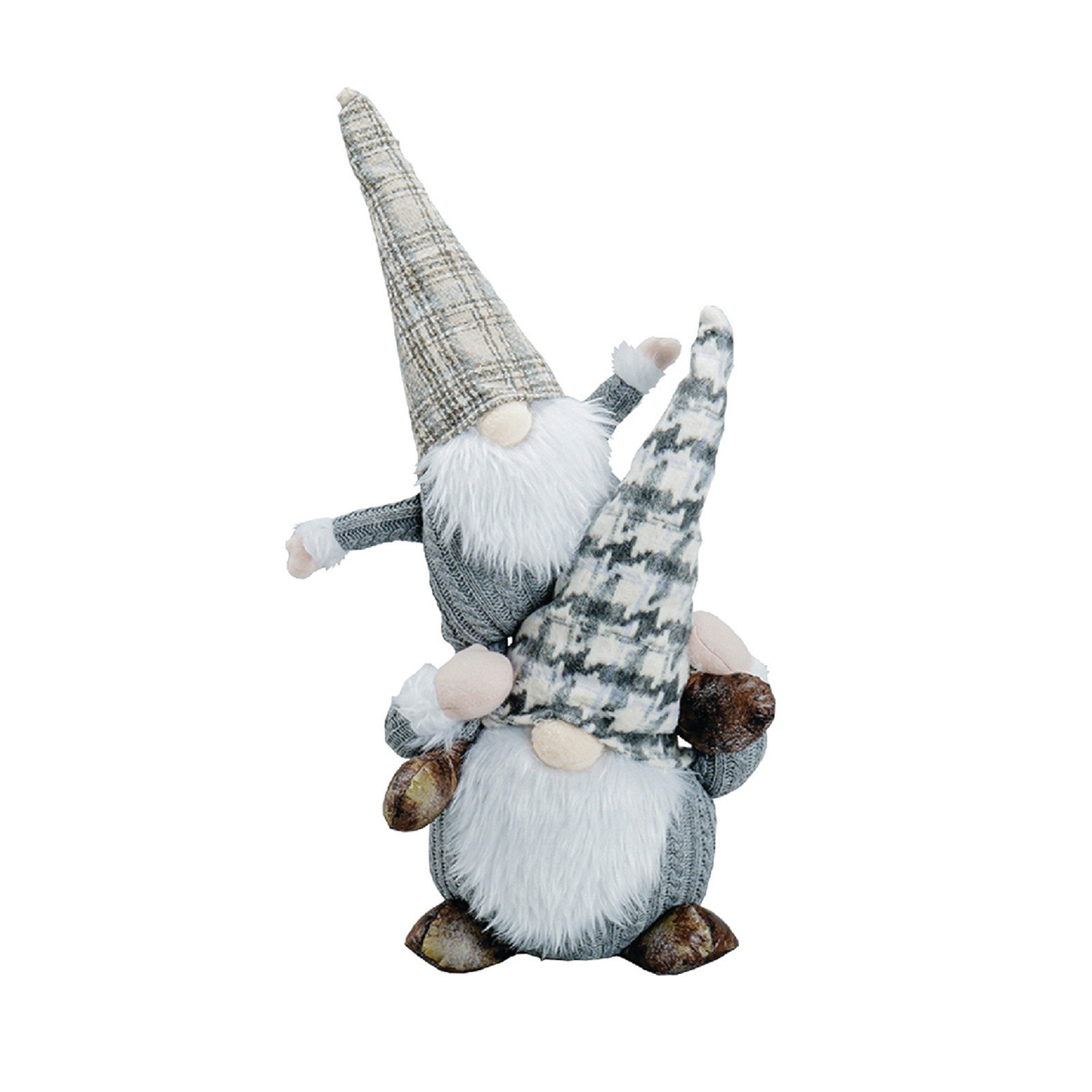 23" Piggy Back Gray Plaid Gnome - Holiday Accents And Figurines - by ...