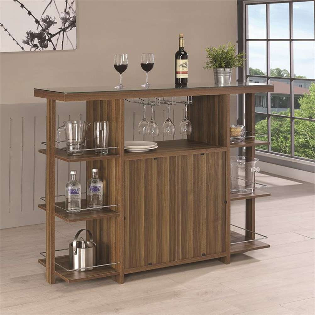 Coaster Farmhouse Wood Bar Unit with Wine Bottle Storage in Walnut ...