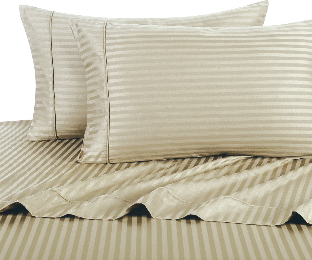300 TC 100% Cotton Damask Stripe Sheet Set, Full - Contemporary - Sheet ...